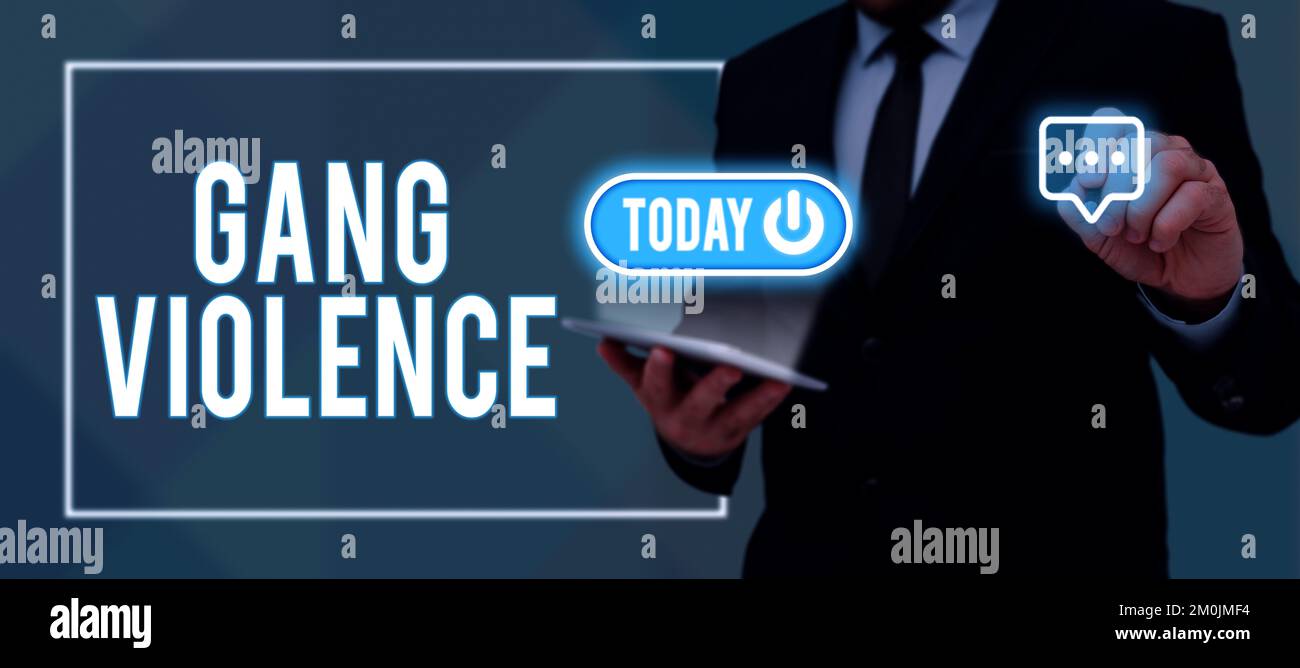 Handwriting text Gang Violence. Word Written on infringement of the ...