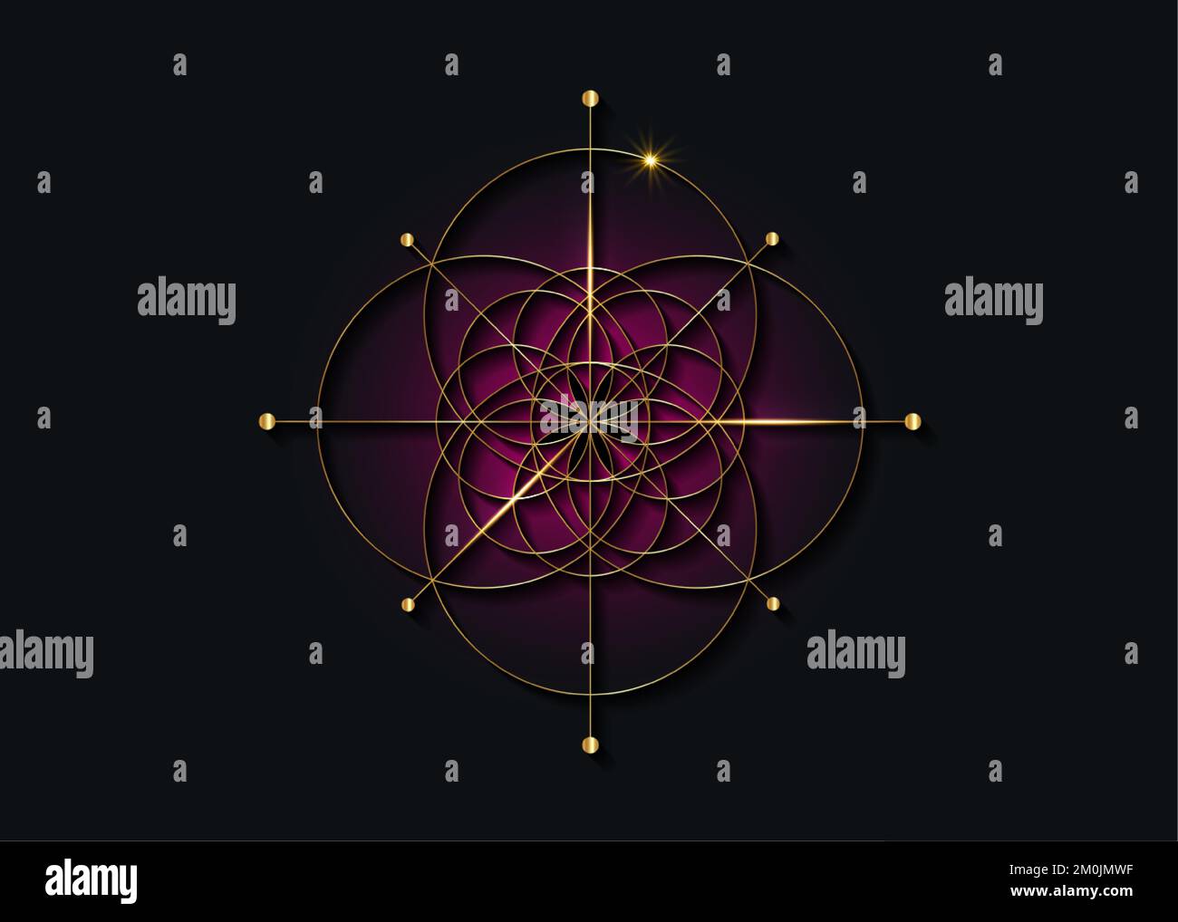 Gold Sacred Geometry, Seed of life symbol. Logo icon Geometric mystic ...