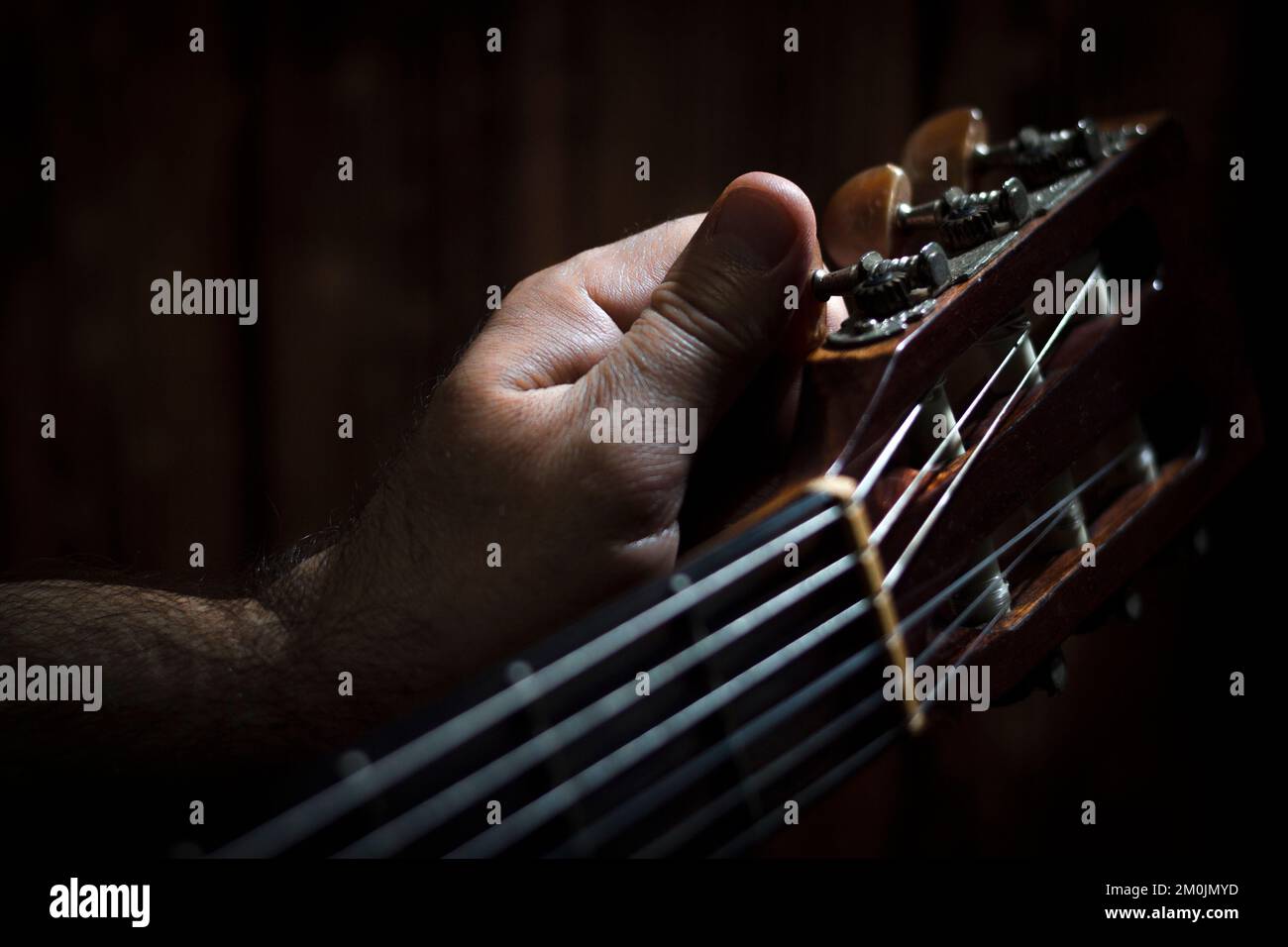 Guitarist tuning his guitar and getting ready to go on stage Stock ...