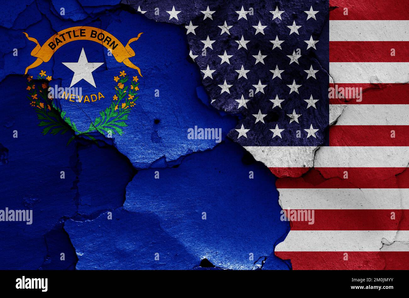flags of Nevada and USA painted on cracked wall Stock Photo - Alamy