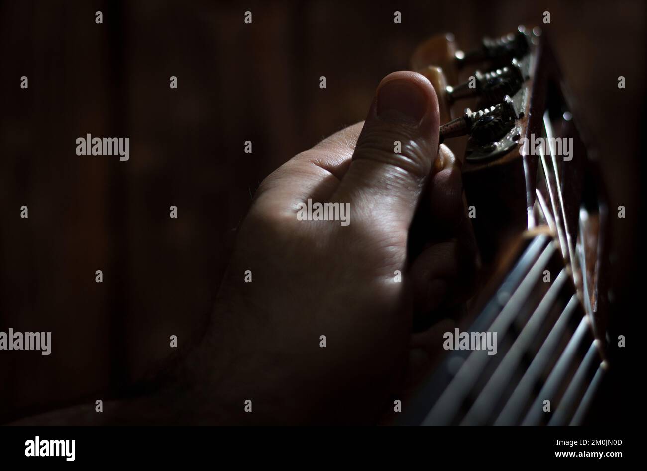 Guitarist tuning his guitar and getting ready to go on stage Stock ...