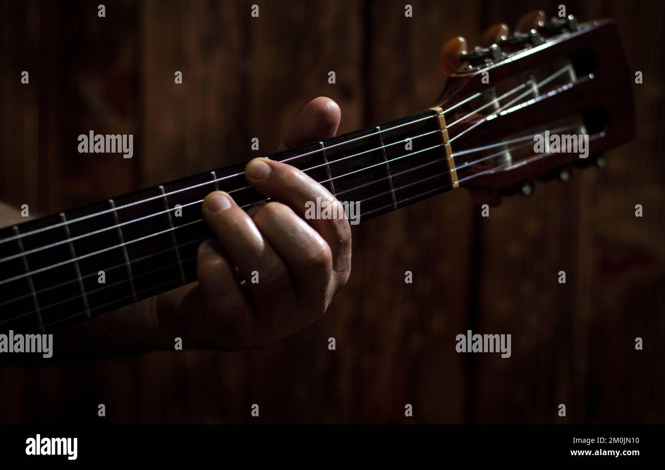 Guitarist tuning his guitar and getting ready to go on stage Stock ...