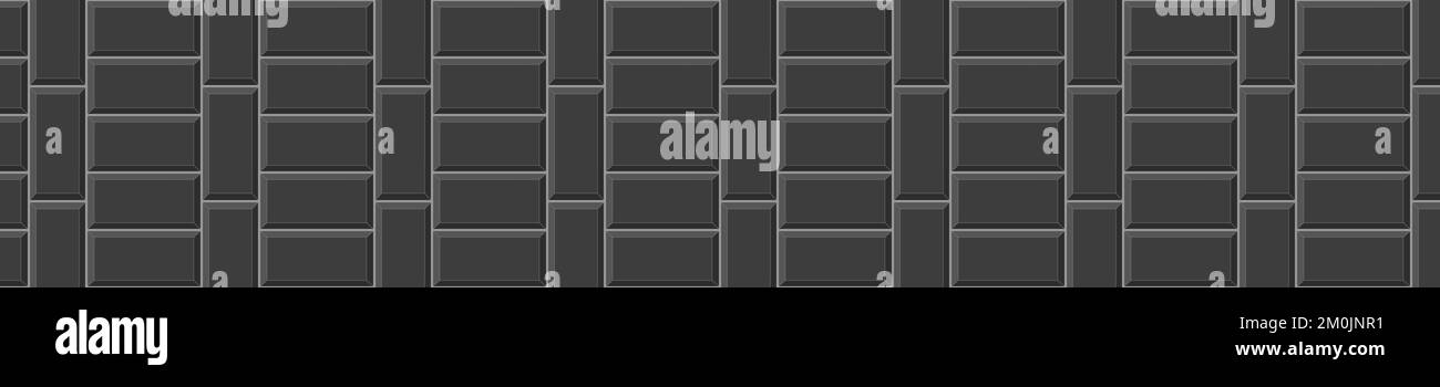 Black corridor tile horizontal background. Stone, ceramic brick wall ...