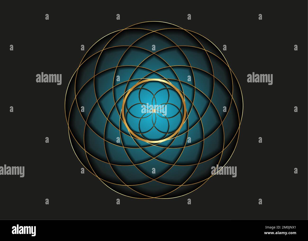 Gold Sacred Geometry, Seed of life symbol. Logo icon Geometric mystic ...