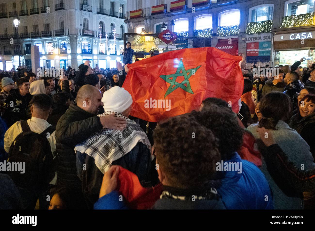 December 6, 2022 - Madrid, Spain: Moroccan fans with Moroccan flags ...