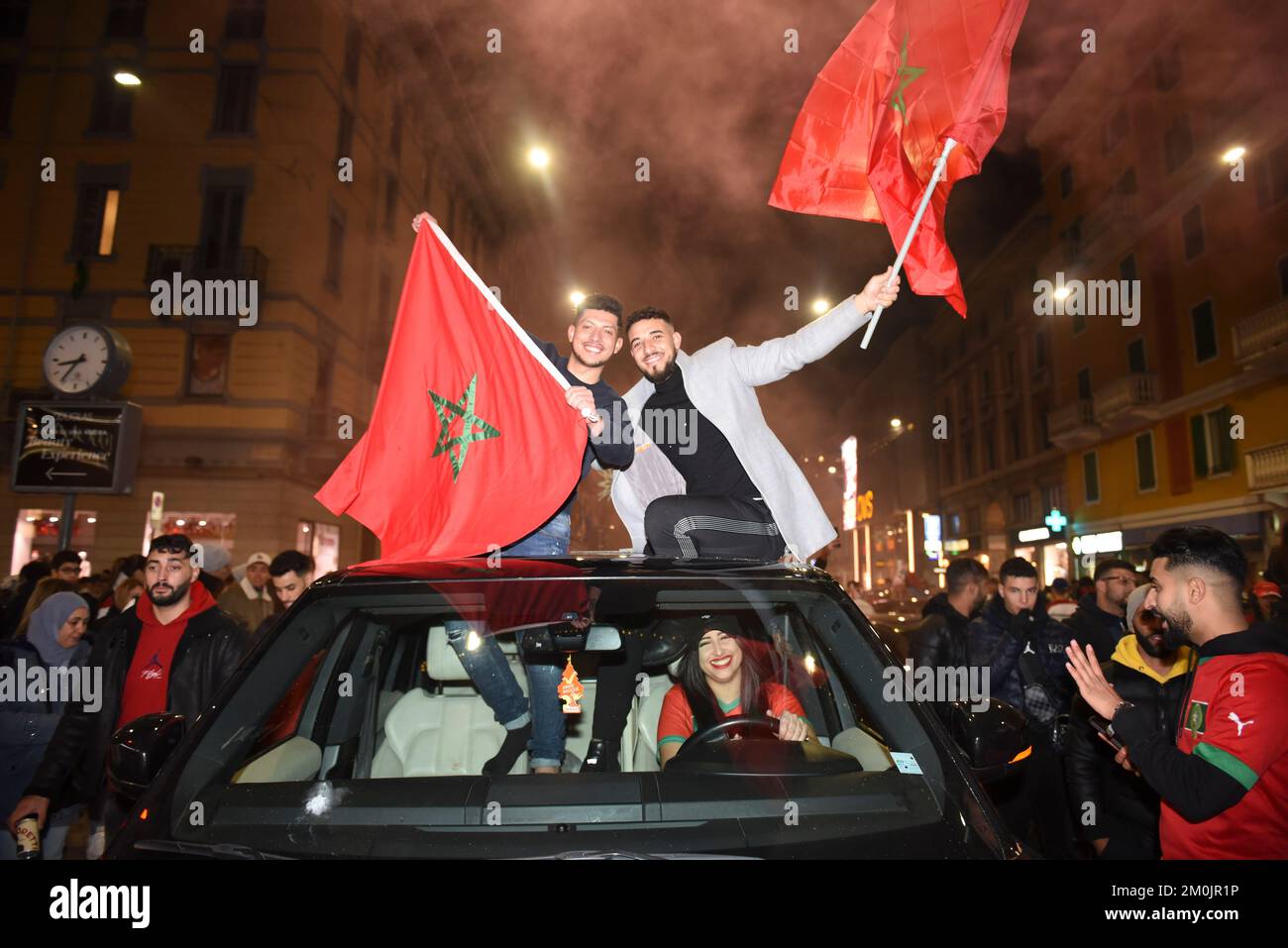 Milan, Italy. 6th Dec, 2022. Morocco fans celebrate their national ...