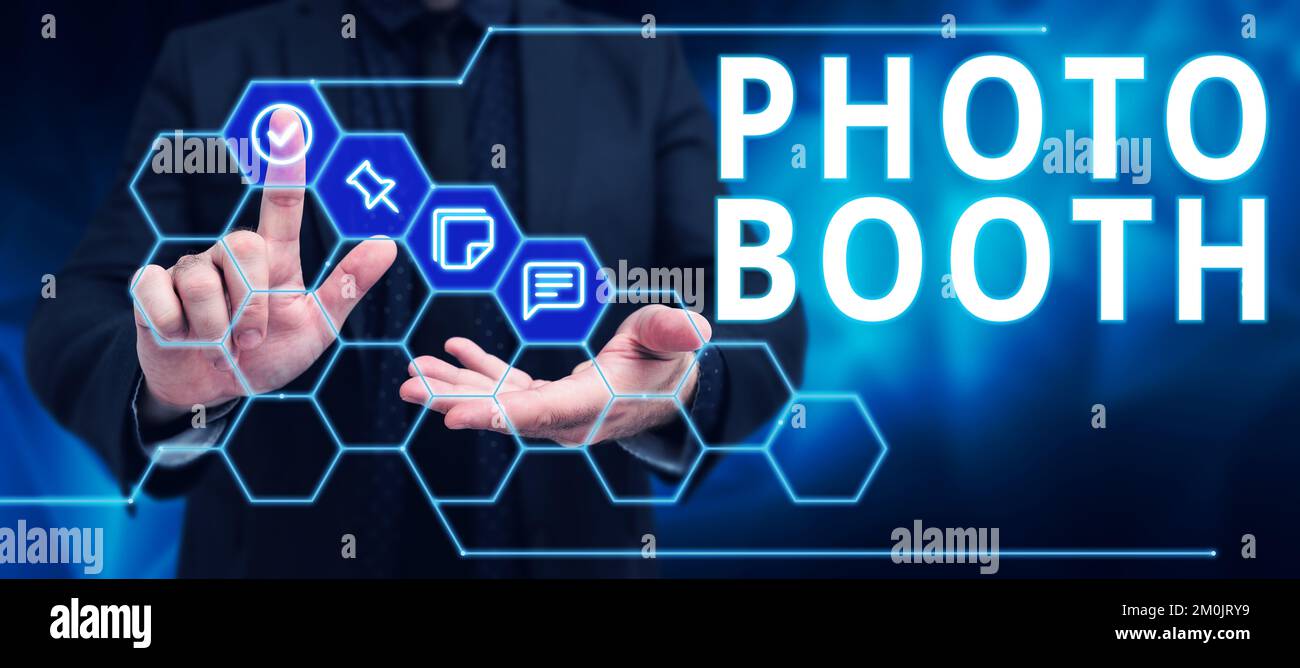 Sign displaying Photo Booth. Business showcase form of photo sharing ...