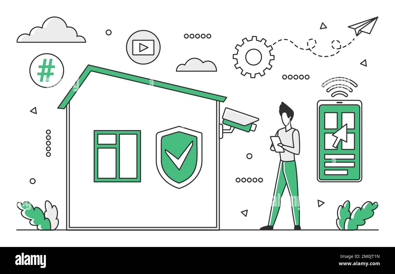 Home security system. Video house control, alarm system technology ...