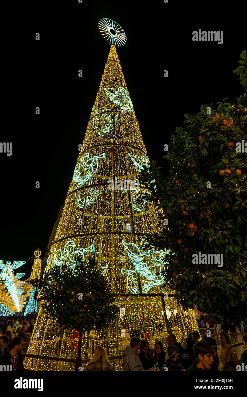MALAGA, SPAIN - December 3, 2022: Christmas Tree on Constitution square ...