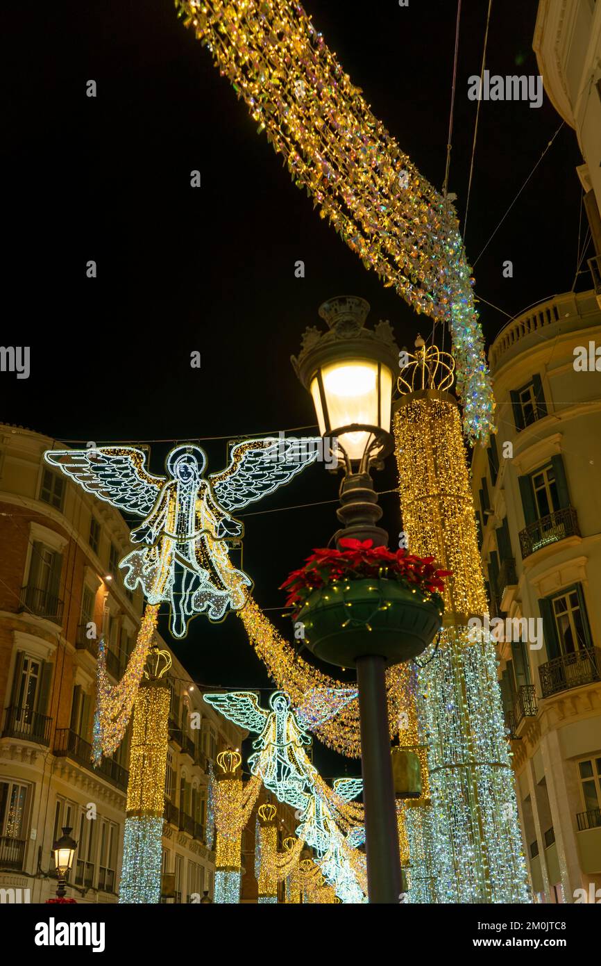 MALAGA, SPAIN - December 3, 2022: Christmas decorations on Marqués de ...