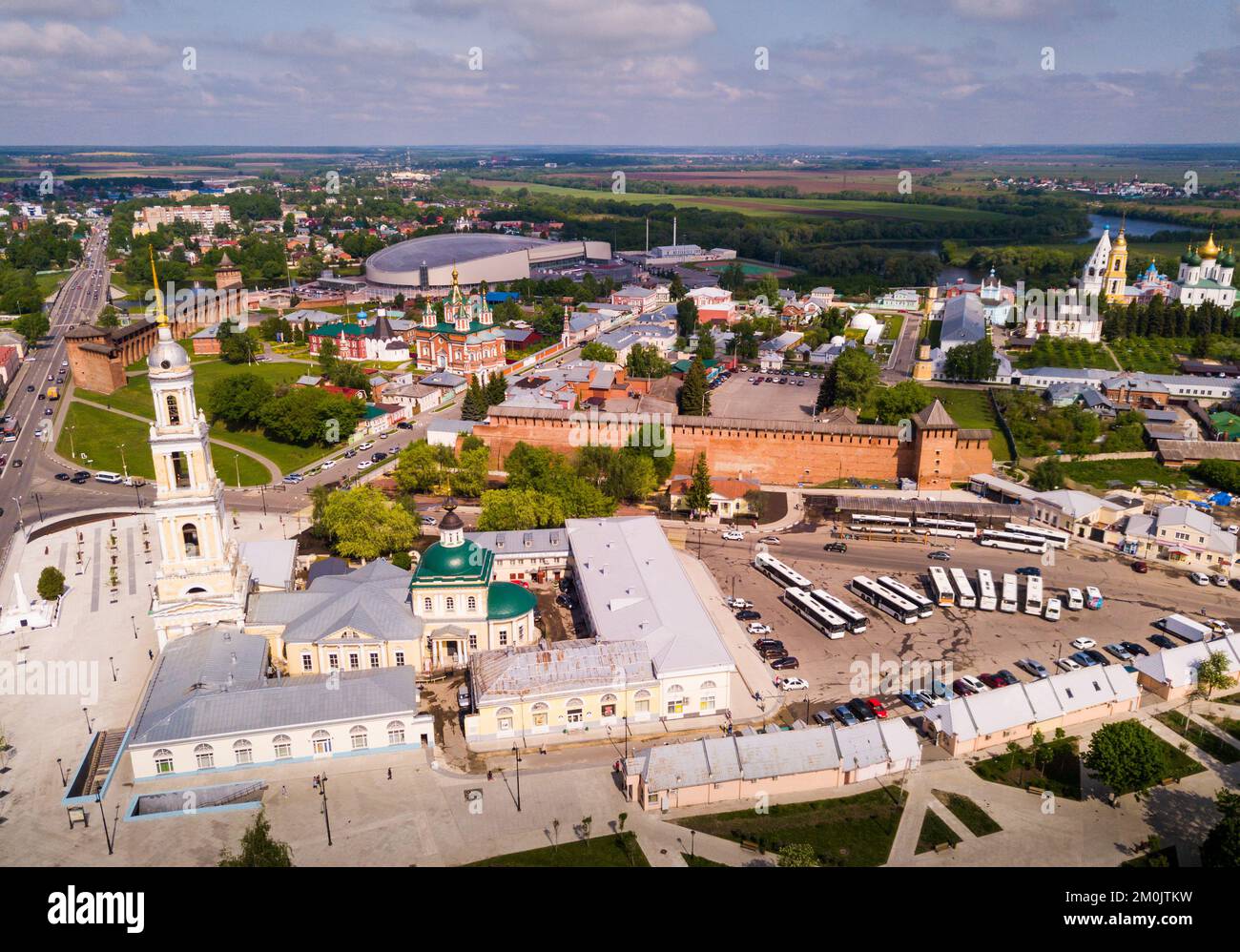 Panoramic view from drone of the church and temple of city Kolomna ...
