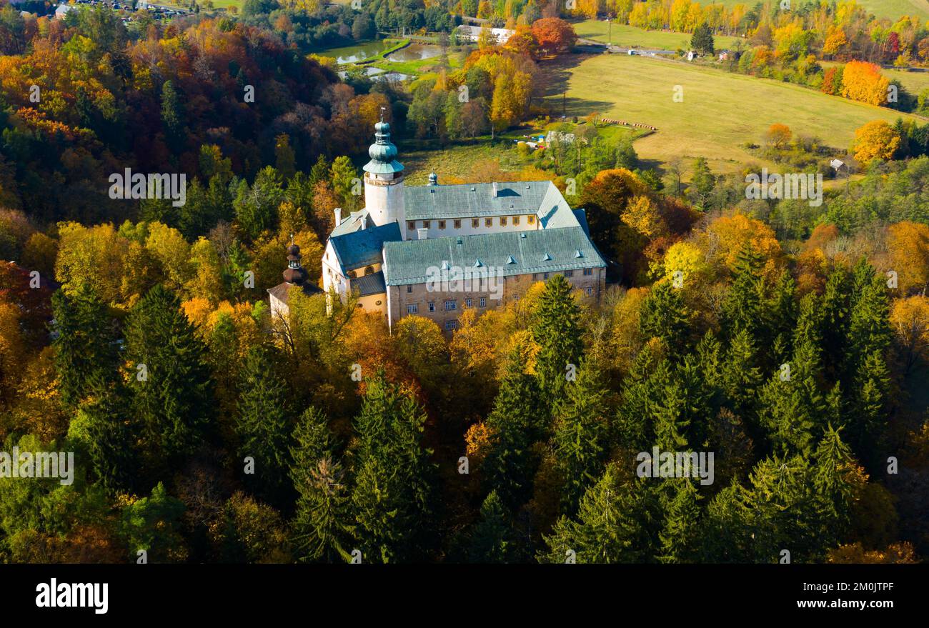 View from drone of Lemberk castle, Czech Republic Stock Photo - Alamy