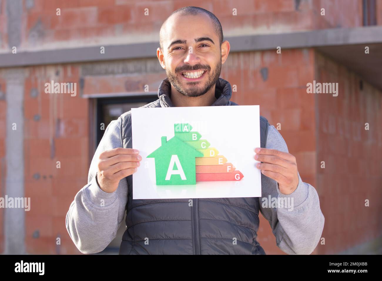 architect showing an energy efficiency scale Stock Photo - Alamy