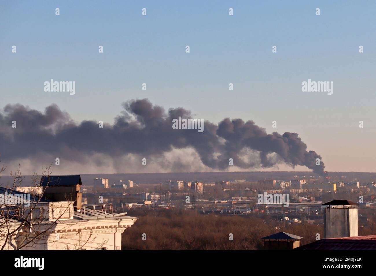 Kursk, Russia. 07th Dec, 2022. Smoke rises from the area of Kursk ...