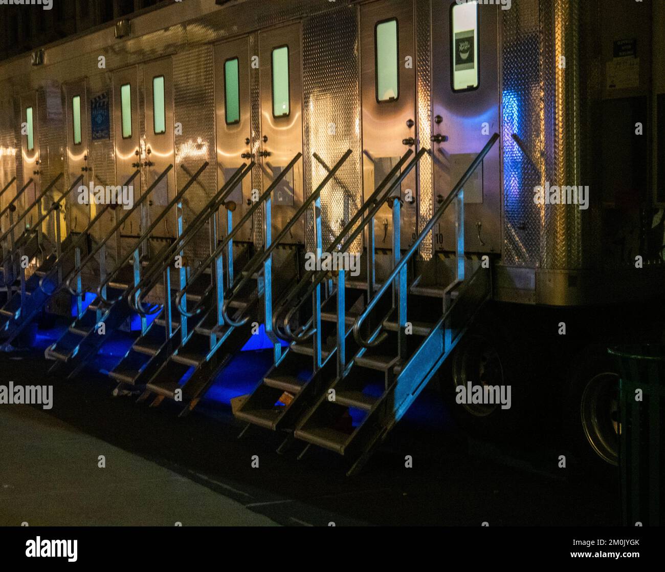 movie star dressing and makeup trailers on set in Manhattan NYC Stock ...