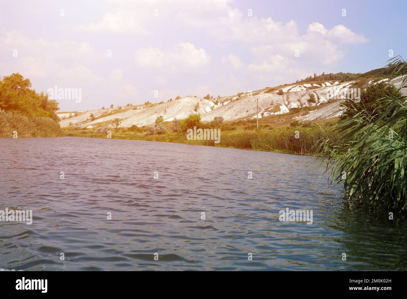 Ancient multimillion chalk mountains on the steppe surface of earth ...