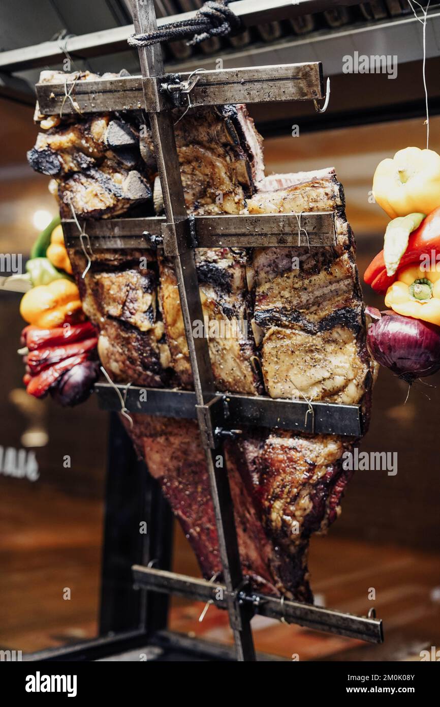 Beef meat in an Argentinian barbecue Stock Photo - Alamy