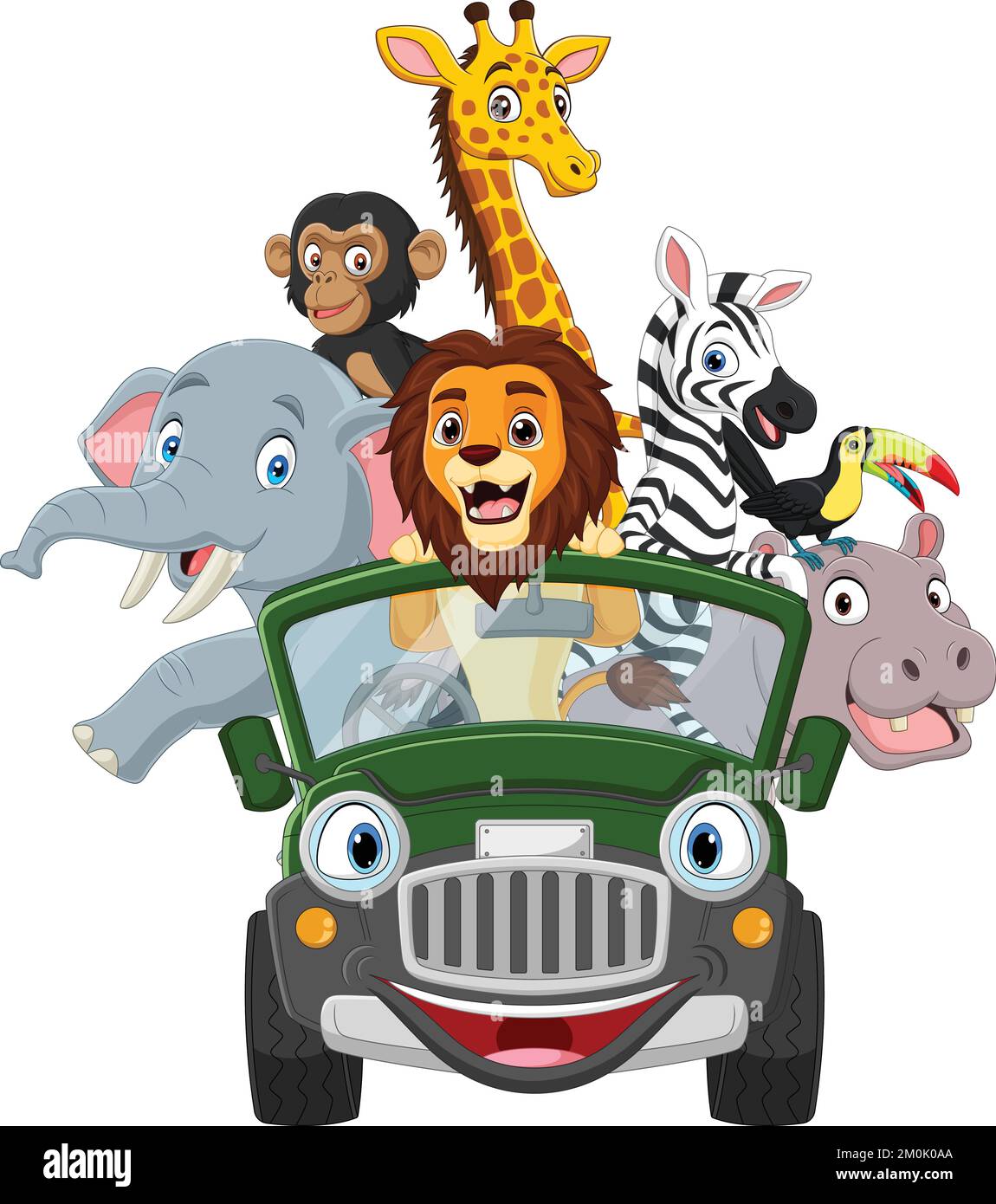 Cartoon wild animals riding a green car Stock Vector Image & Art - Alamy