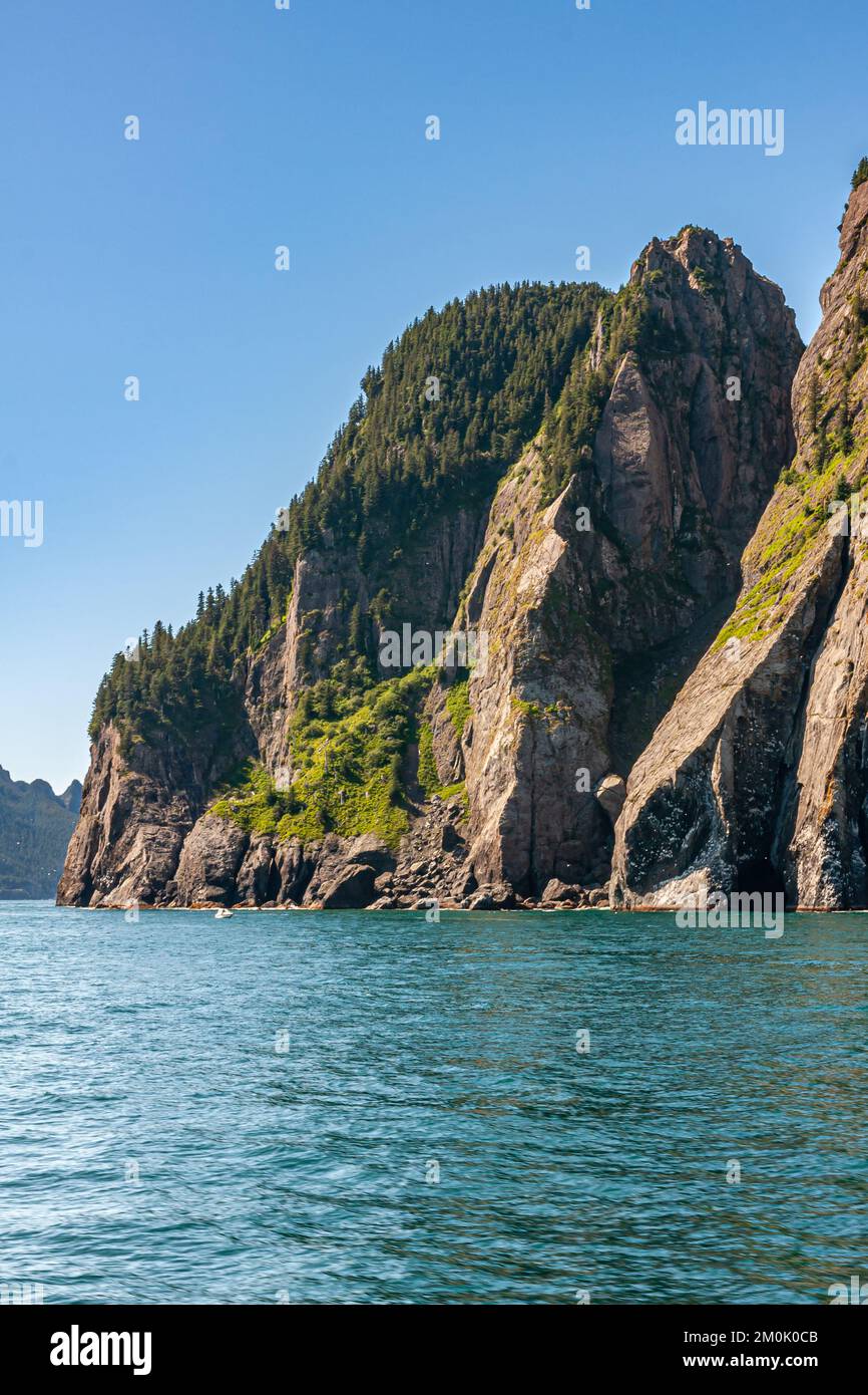 Resurrection Bay, Alaska, USA - July 22, 2011: Closeup of coastline ...