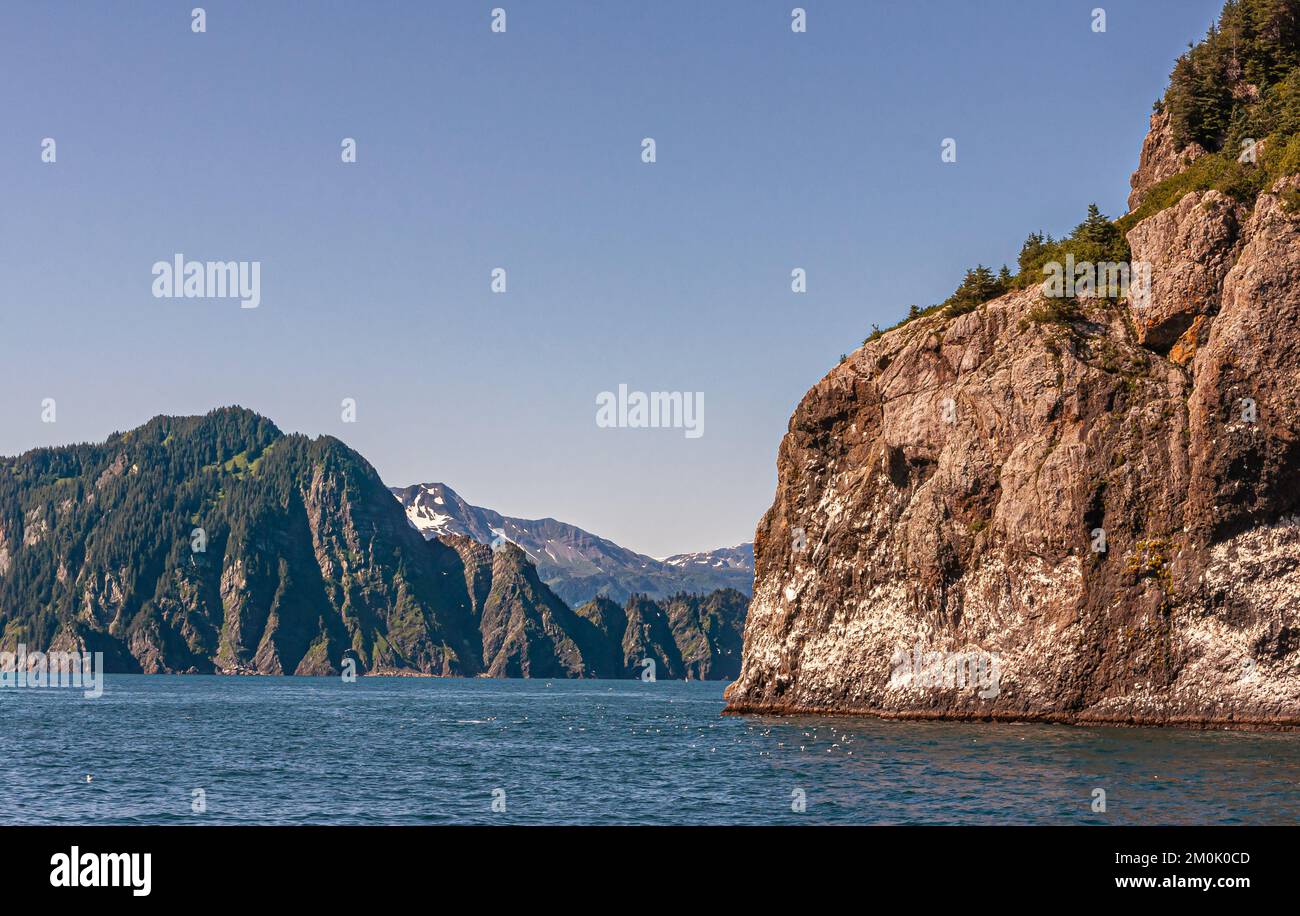 Resurrection Bay, Alaska, USA - July 22, 2011: Brown Hive Island cliff ...