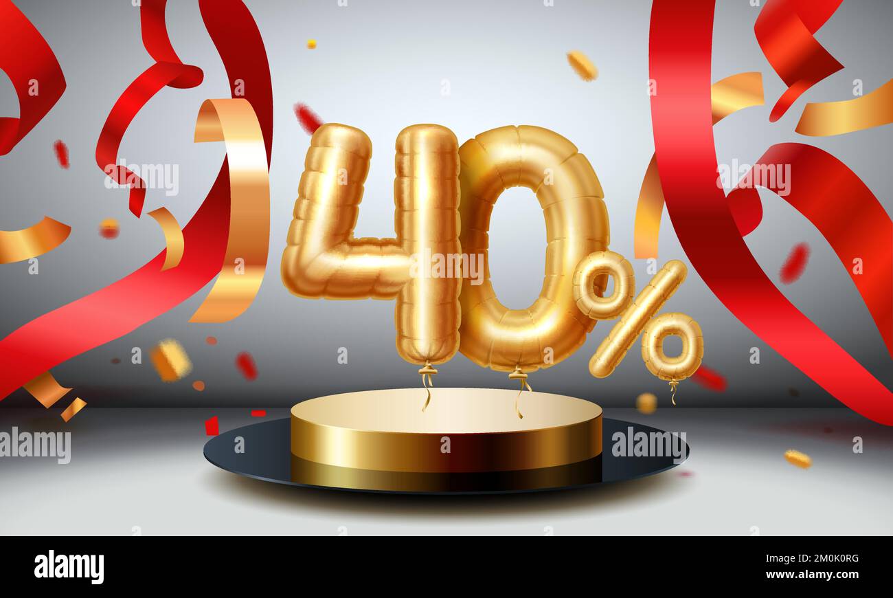Special offer Sale 40 ballon, mega sale golden podium, black background ...