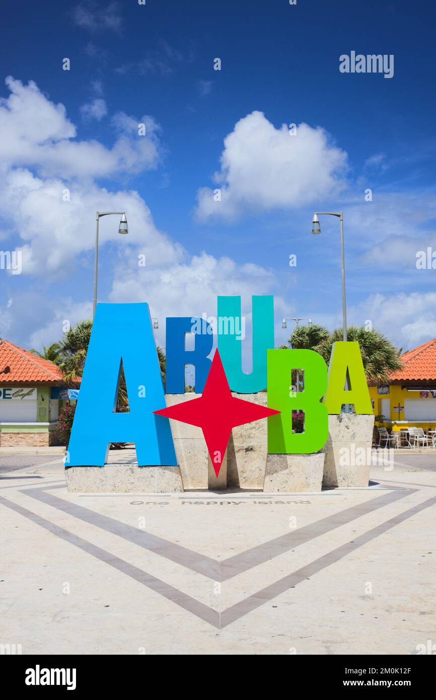 ORANJESTAD, ARUBA - JULY 17, 2022: Colorful Aruba sign with the slogan ...