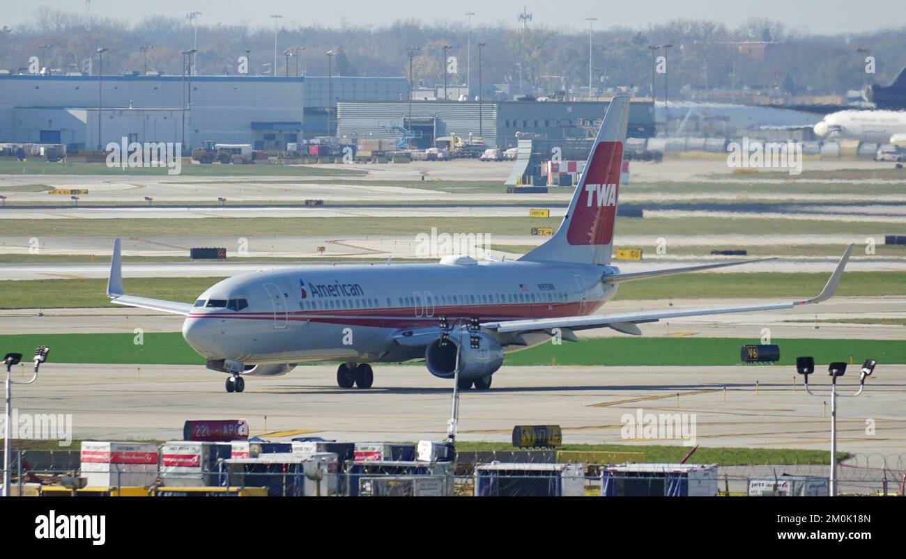 American Airlines Boeing 737 with TWA Heritage livery taxies on the ...