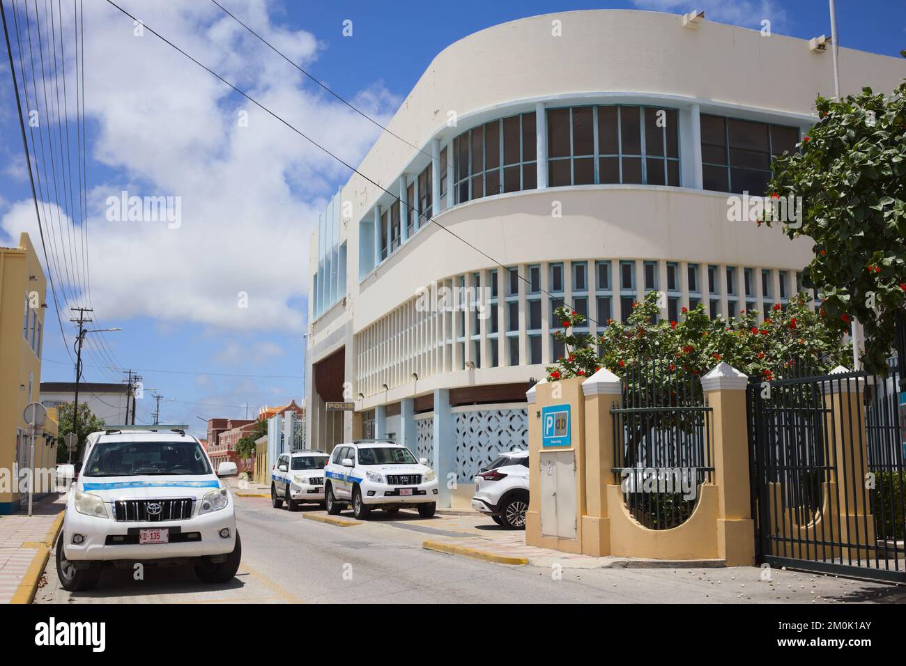 ORANJESTAD, ARUBA - JULY 17, 2022: Aruba Police Station and police cars ...