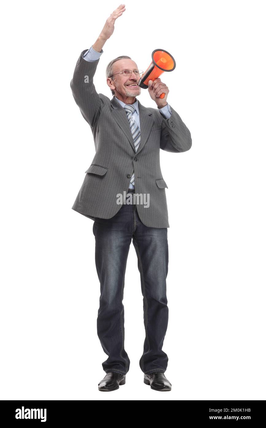 Front view of a mature businessman speaking with megaphone Stock Photo ...