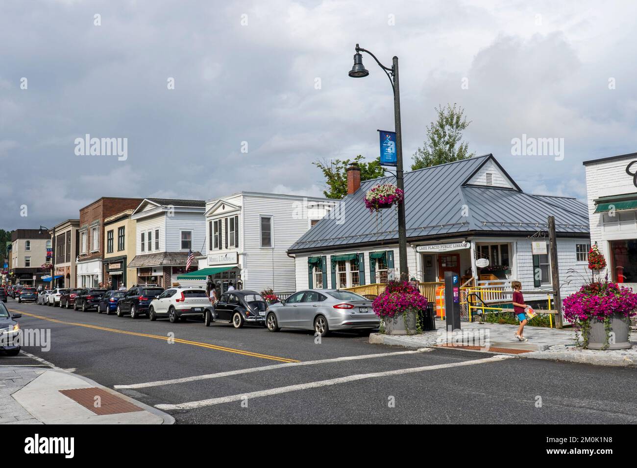 Main Street in Lake Placid is the downtown walkable strip lines with ...