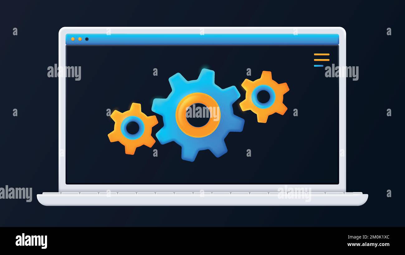 Gear in laptop 3d Stock Vector Image & Art - Alamy