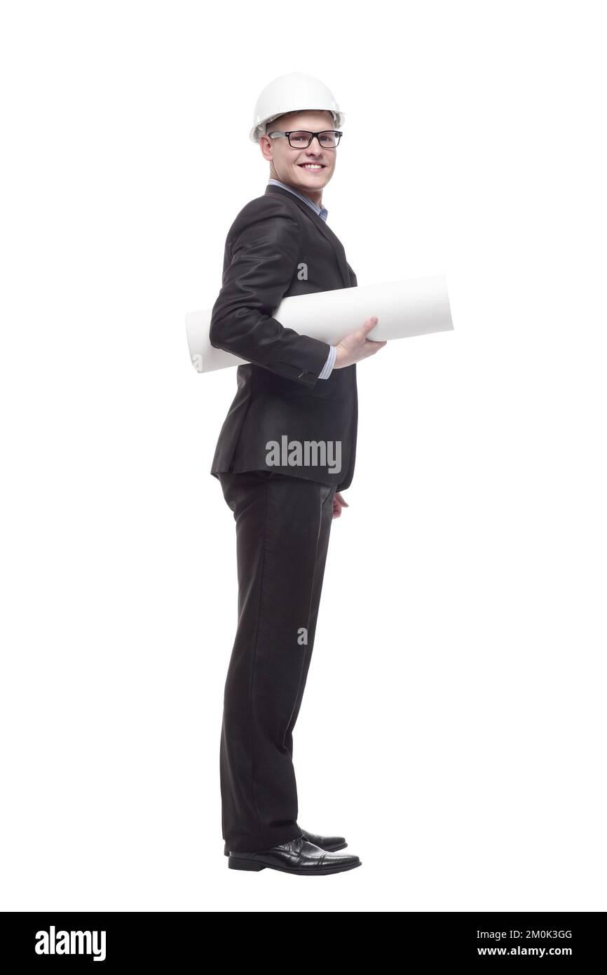 in full growth. young architect with drawings Stock Photo - Alamy