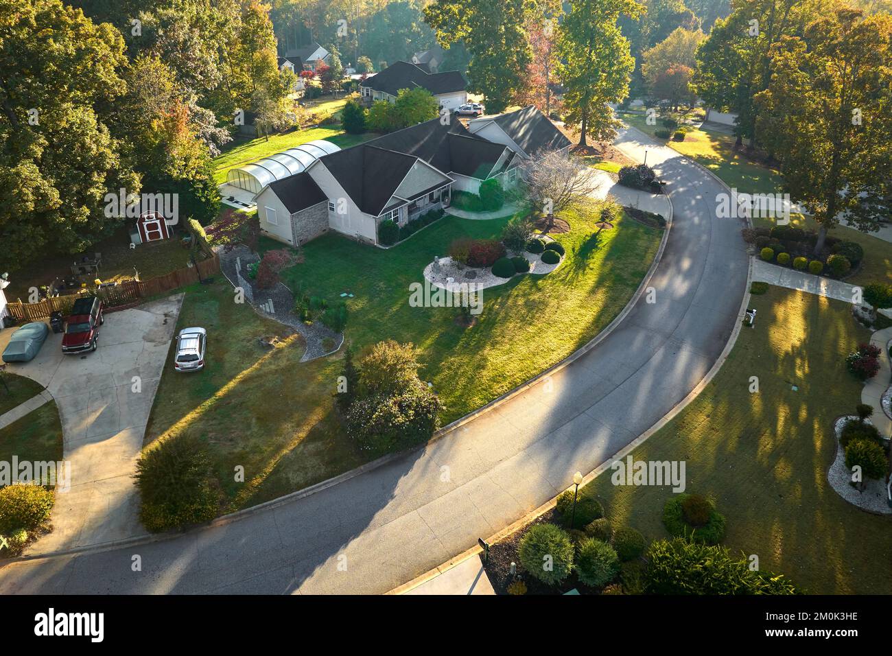 Aerial view of classical american home in South Carolina residential ...