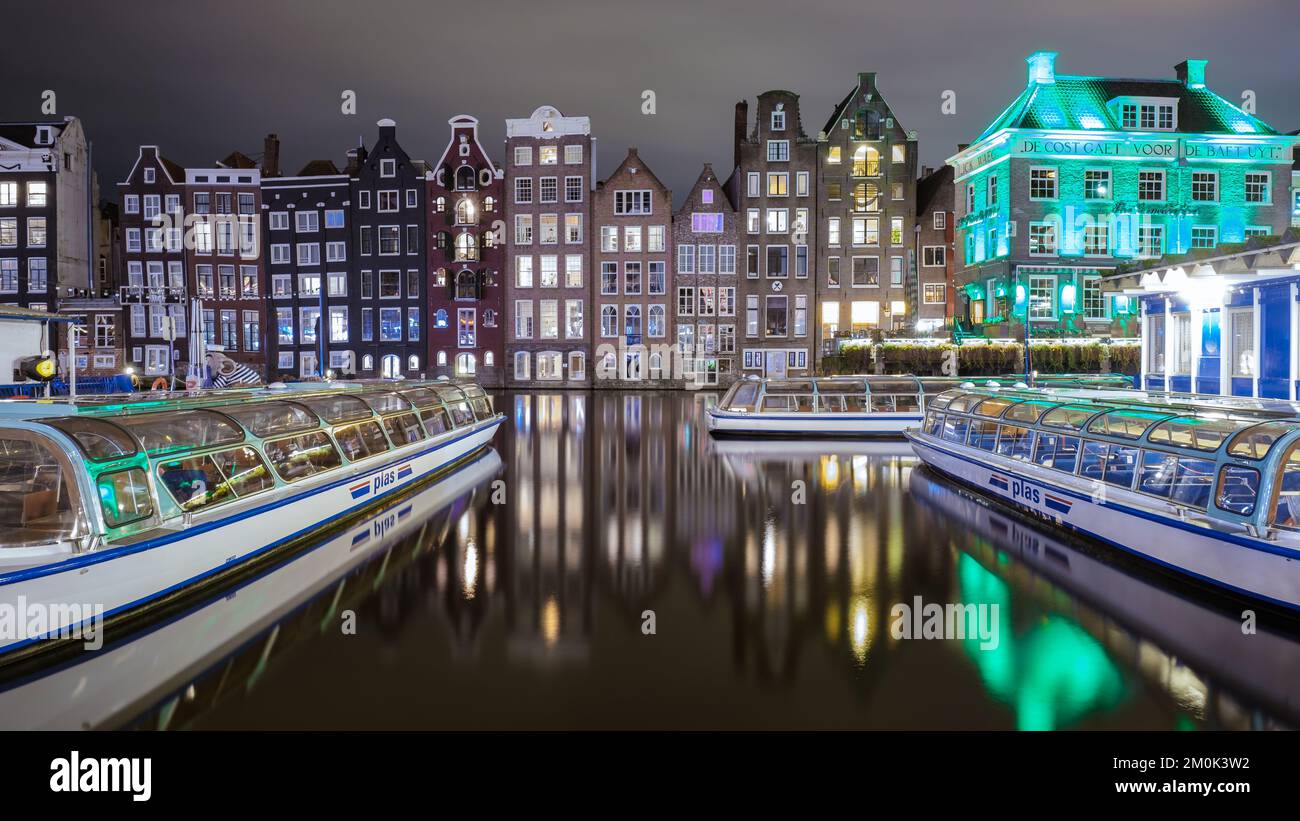 Amsterdam Netherlands December 2020, canals with Christmas lights ...