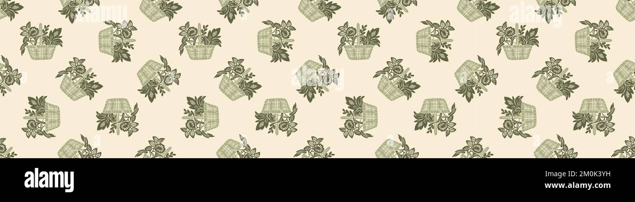 Natural allotment floral vector border. Seamless garden growing floral ...