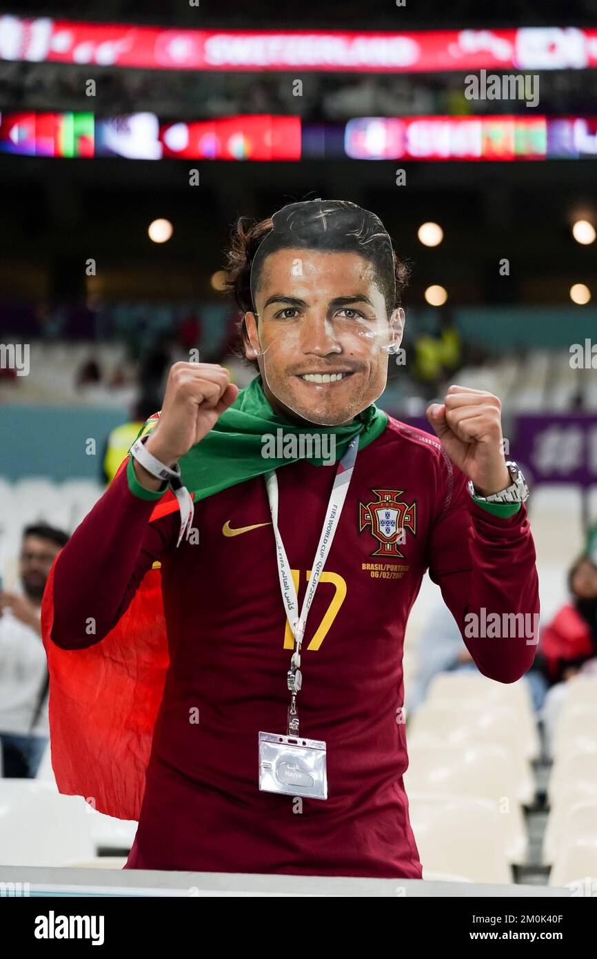 DOHA, QATAR - DECEMBER 6: Supporters of Portugal with a Cristiano ...