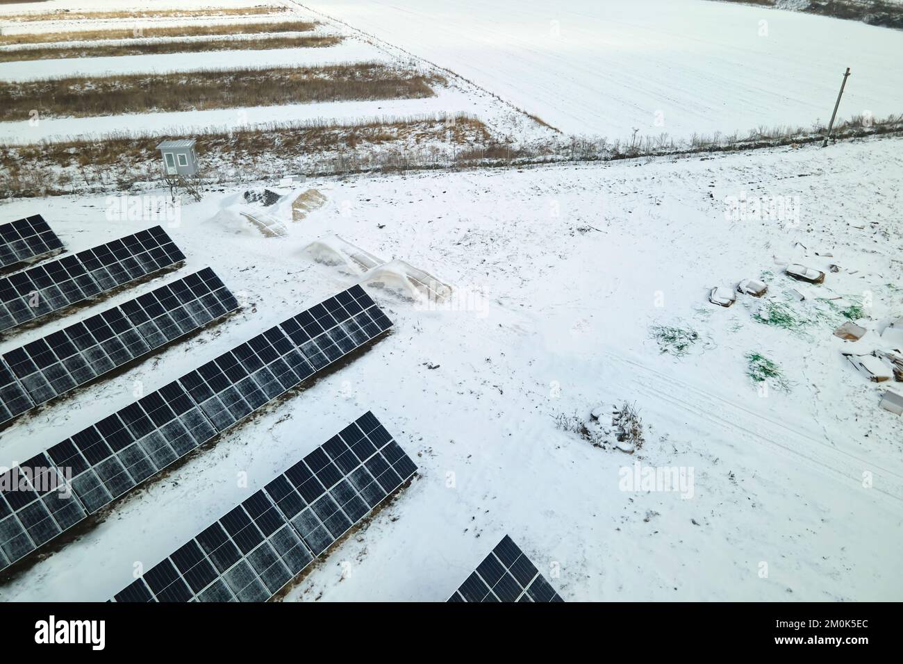 Aerial view of sustainable electrical power plant with solar ...