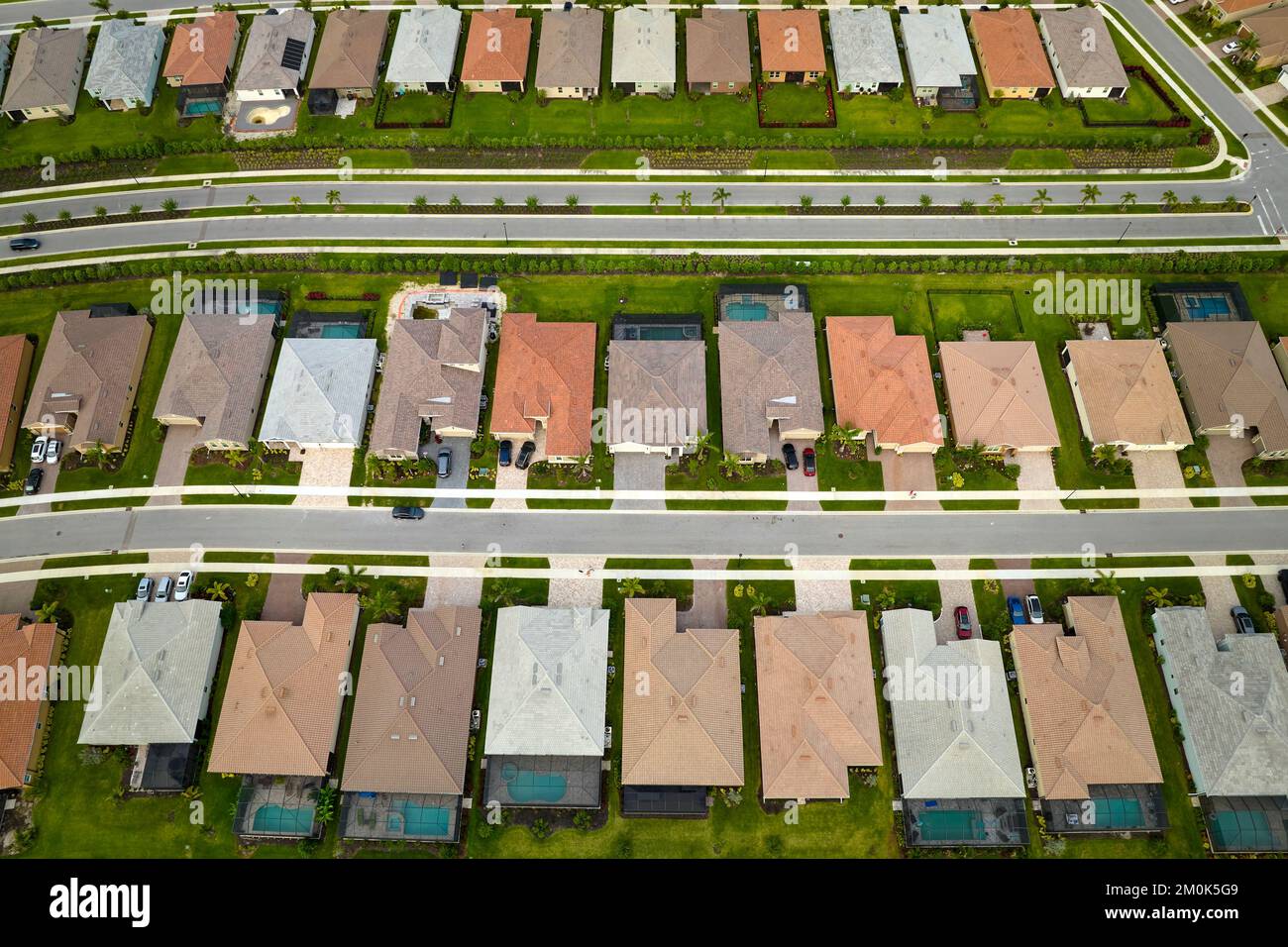 Aerial view of tightly packed homes in Florida closed living clubs ...