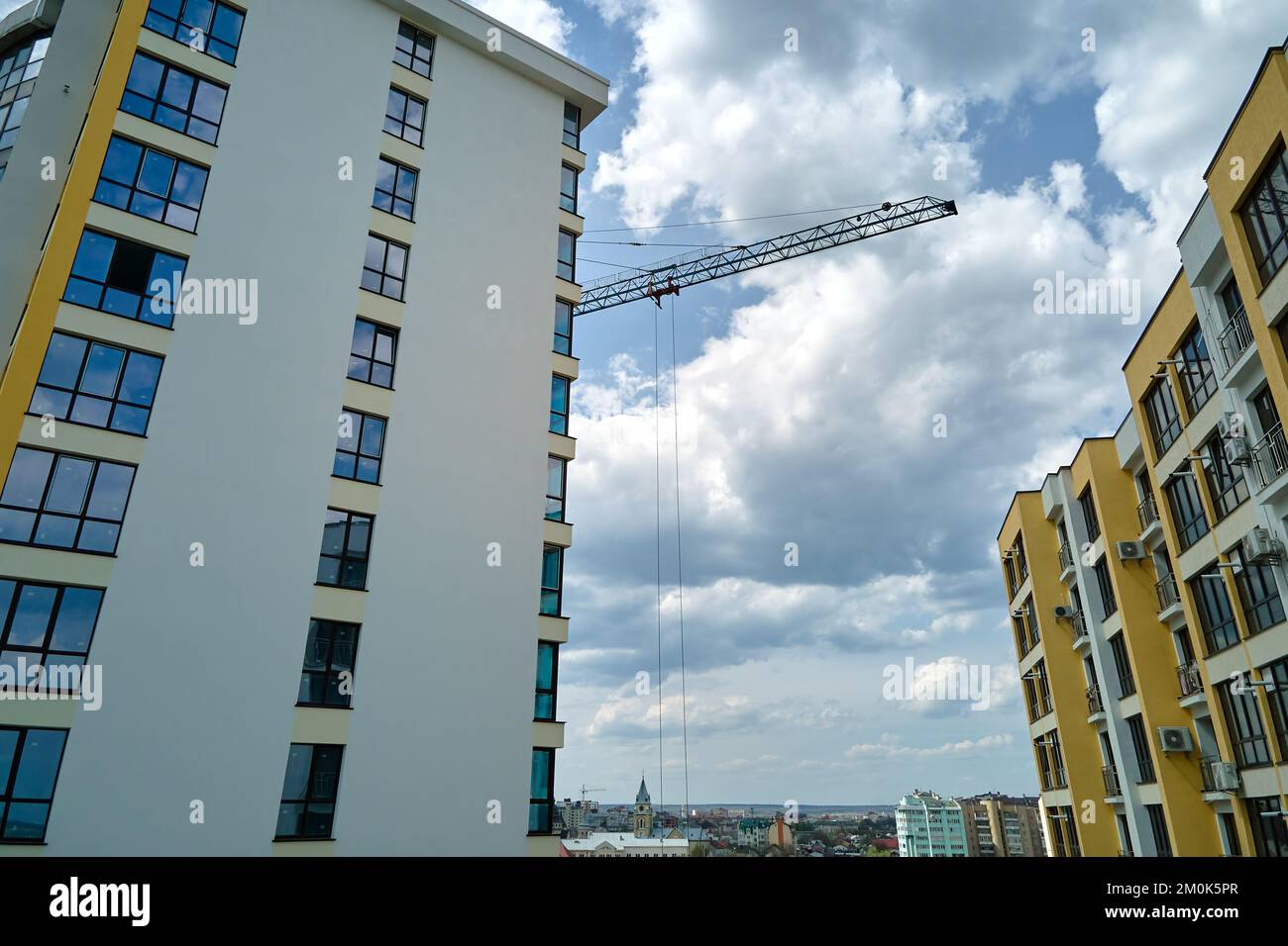 Architectural details of modern high apartment building facade with ...