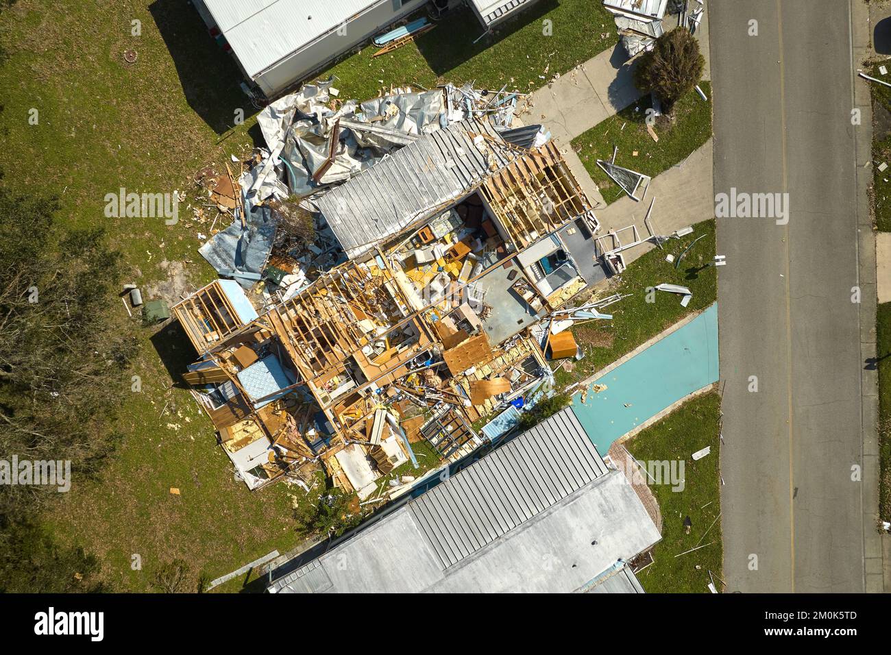 Badly damaged mobile homes after hurricane Ian in Florida residential ...