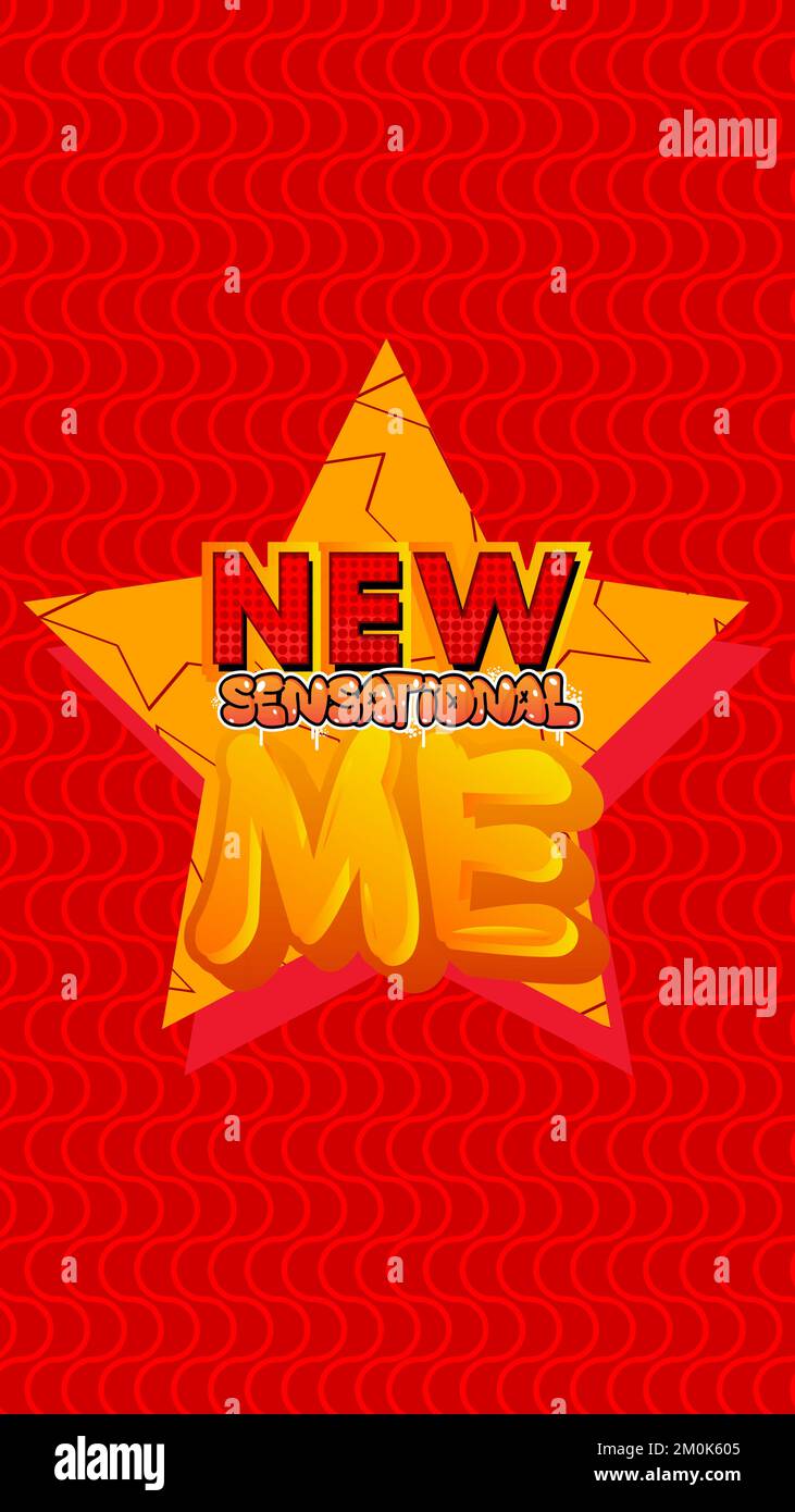 Superhero coat of arms showing New Sensational Me icon. Colorful comic ...