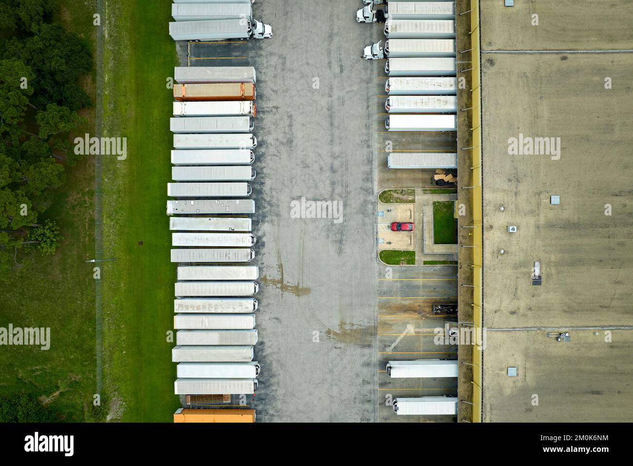 High angle view of big commercial shipping center with many freight ...