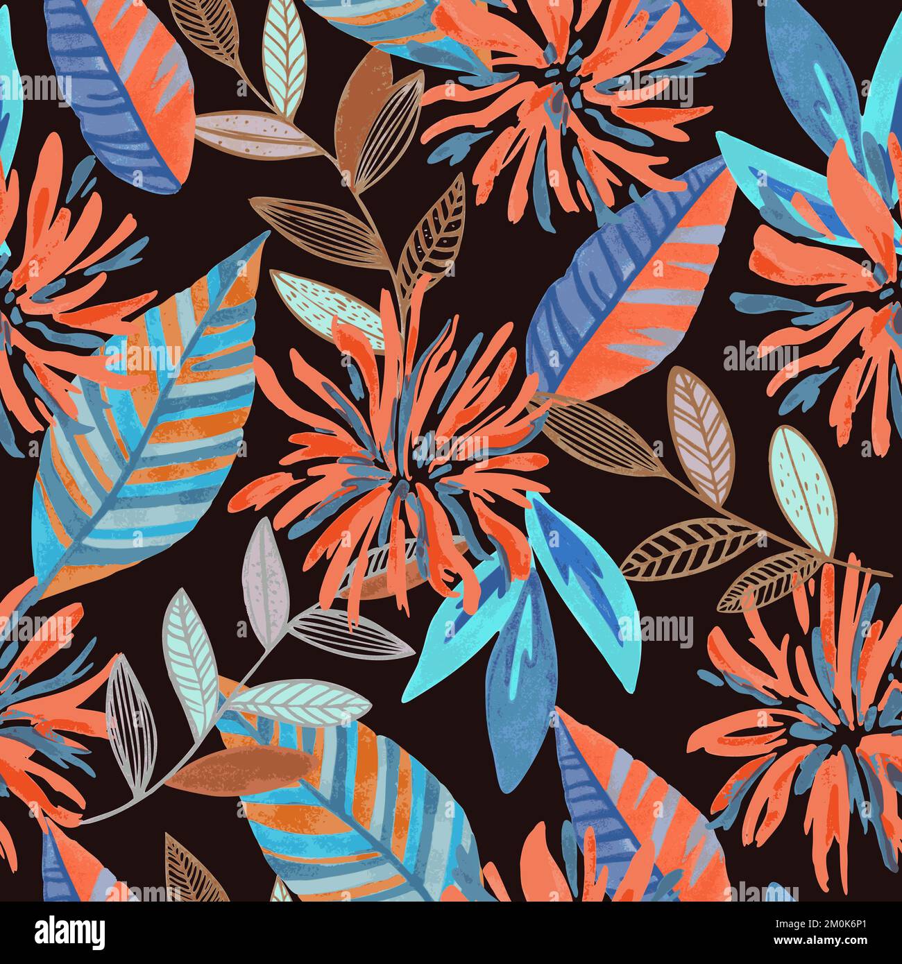 Colorful vivid psychedelic pattern with abstract tropical flowers for ...