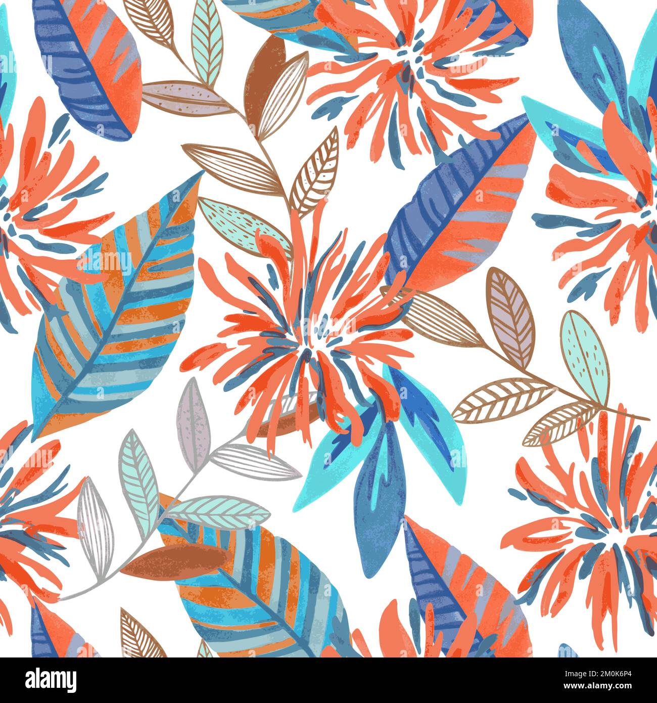 Colorful vivid psychedelic pattern with abstract tropical flowers for ...