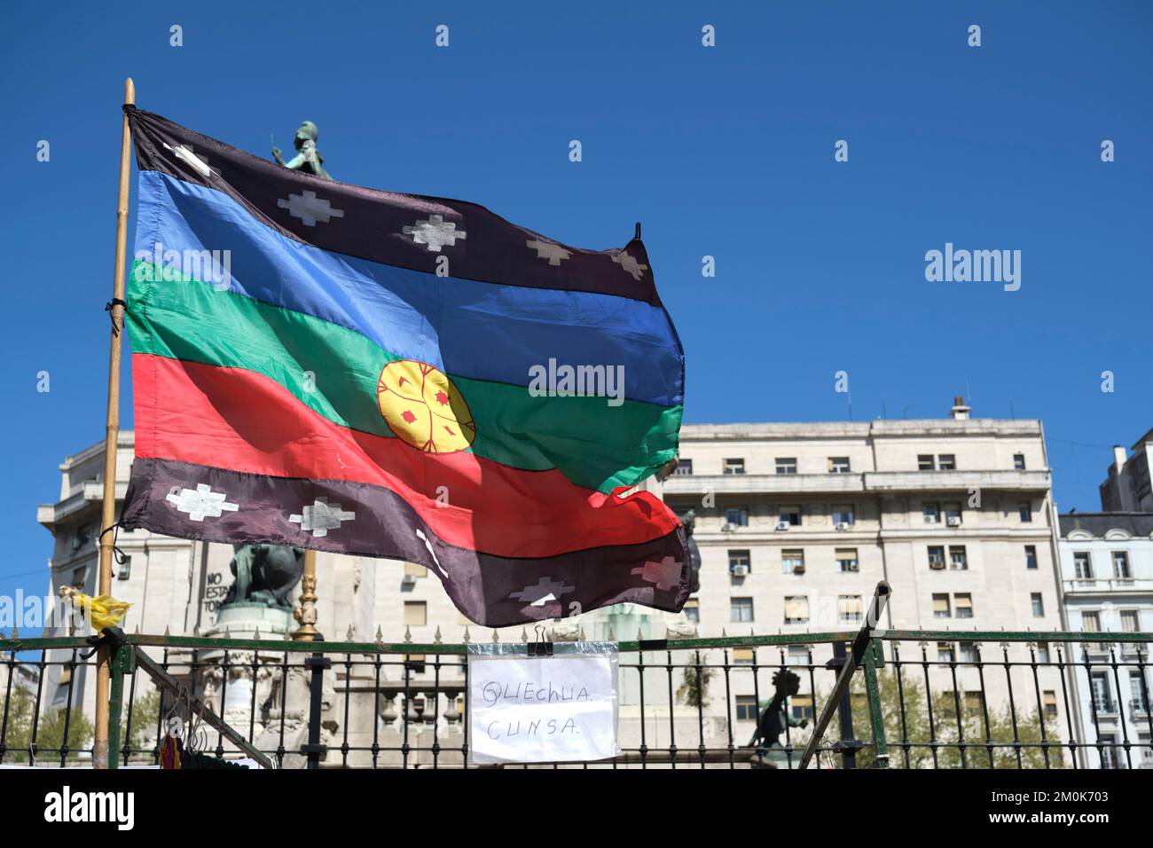 Buenos Aires, Argentina, Sept 21, 2021: Mapuche nation flag waving in ...