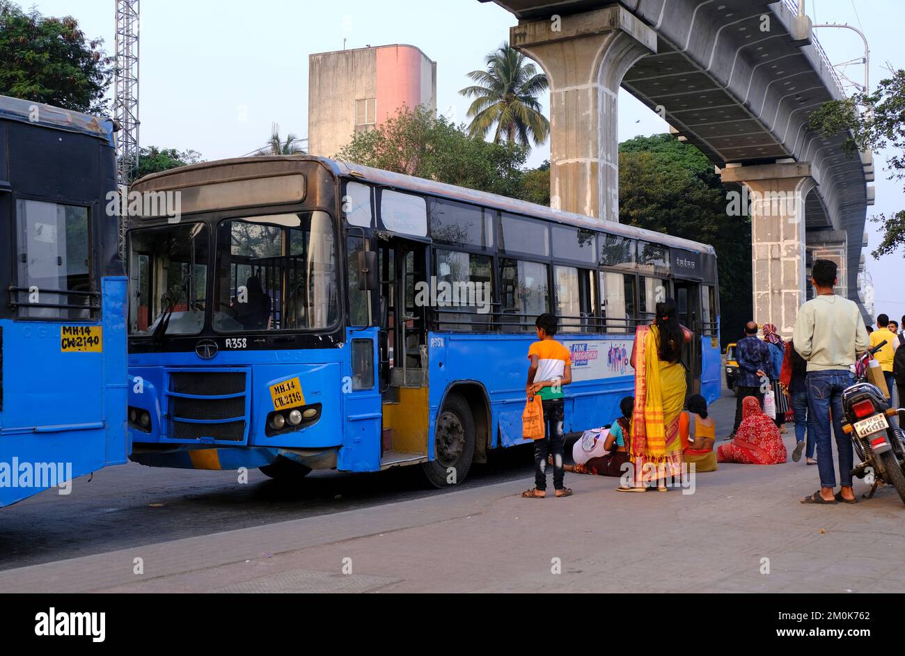 December 06 2022: Pune, India - Buses of the Pune Municipal Transport parked at Corporation area ...