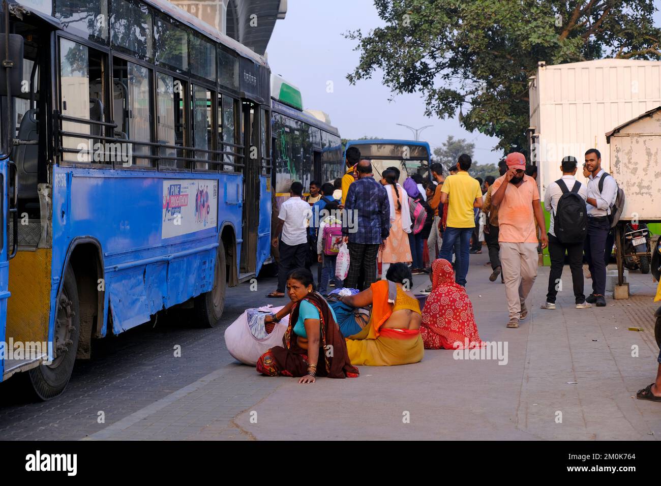 December 06 2022: Pune, India - Buses of the Pune Municipal Transport parked at Corporation area ...