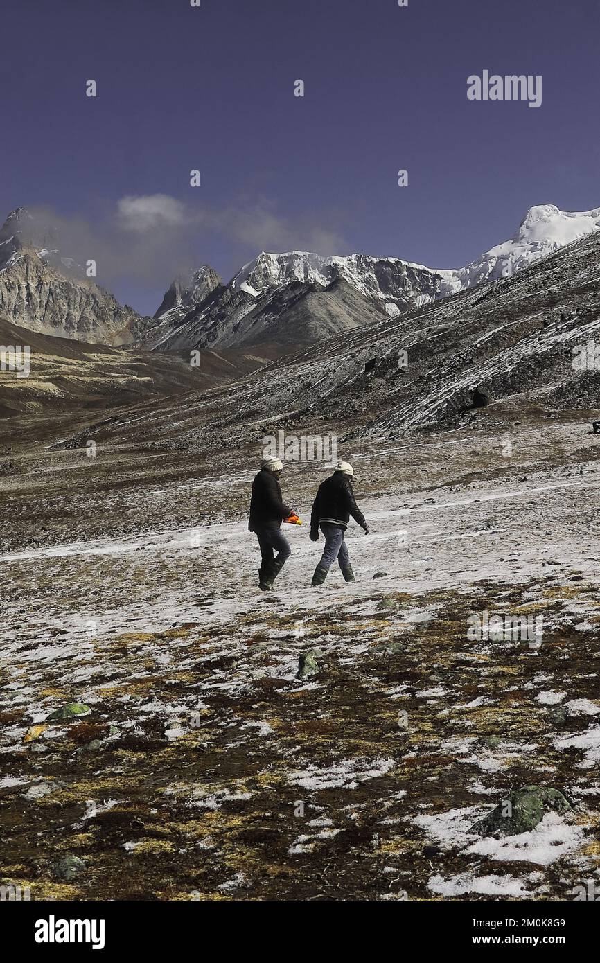 beautiful hiking trail, through the scenic alpine valley and surrounded ...