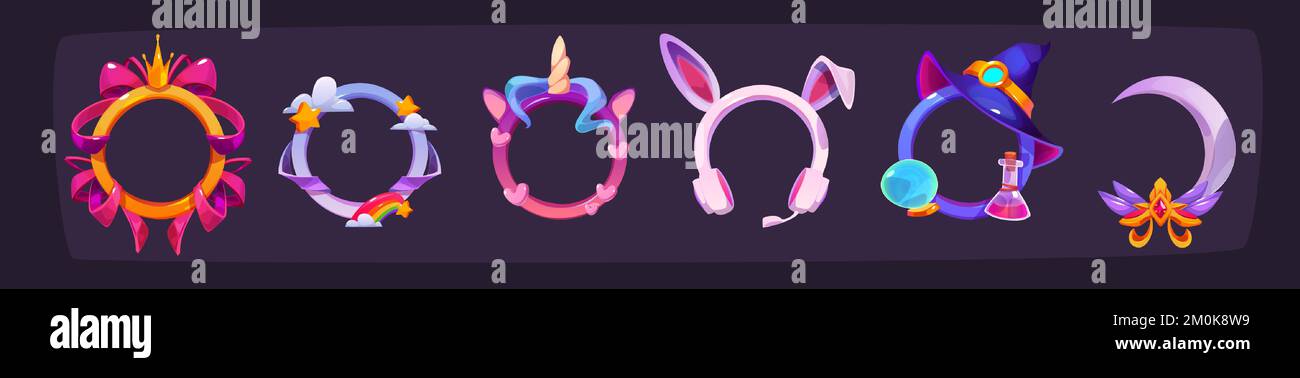 Gaming round frames for avatars, gamers characters borders, animals ...