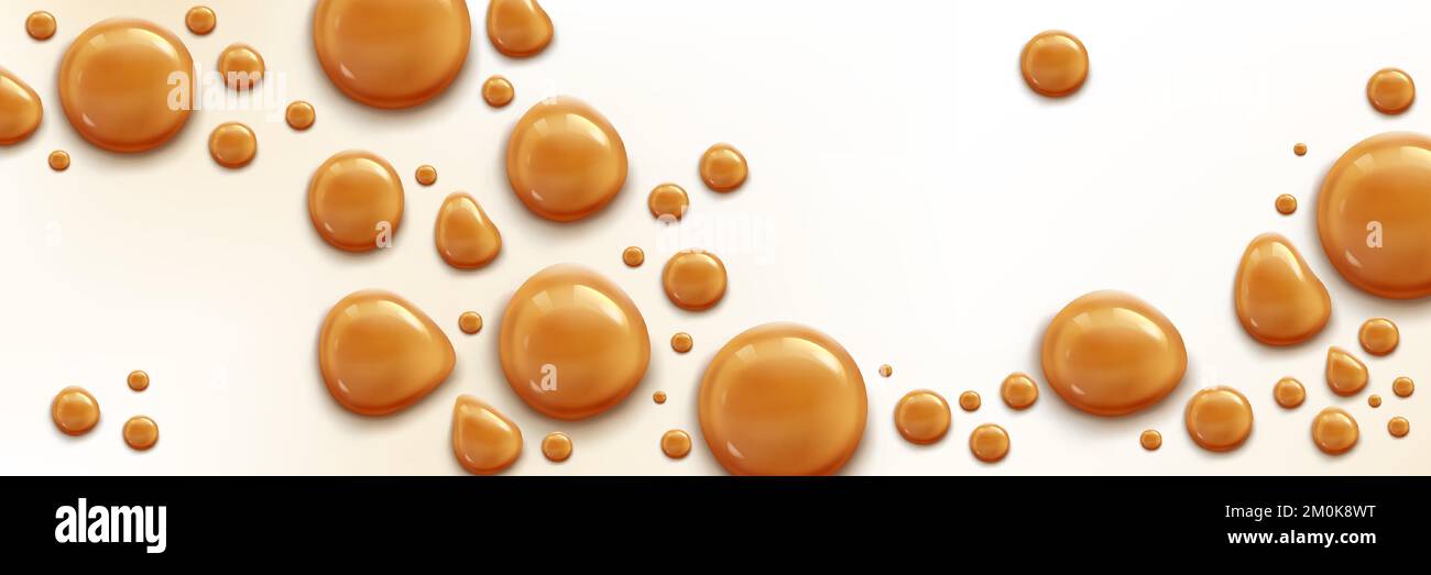 Drops of caramel sauce, toffee, candy cream or syrup. Banner template ...